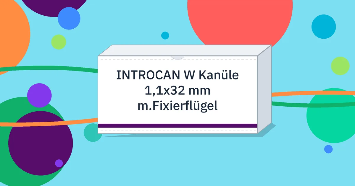 Symbolbild: Packung mit der Aufschrift INTROCAN W Kanüle 1,1x32 mm m.Fixierflügel (PZN 04423909) – Verfügbarkeit und Bezug in Apotheken in Frankfurt am Main