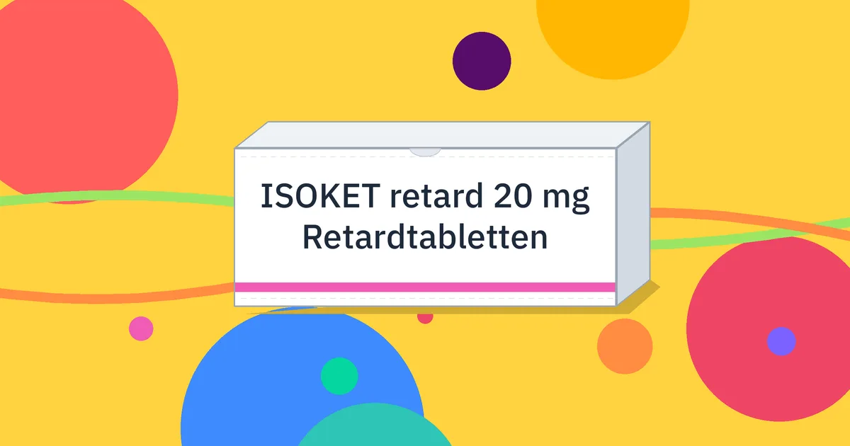 Symbolbild: Packung mit der Aufschrift ISOKET retard 20 mg Retardtabletten (PZN 04876982) – Verfügbarkeit und Bezug in Apotheken in Frankfurt am Main