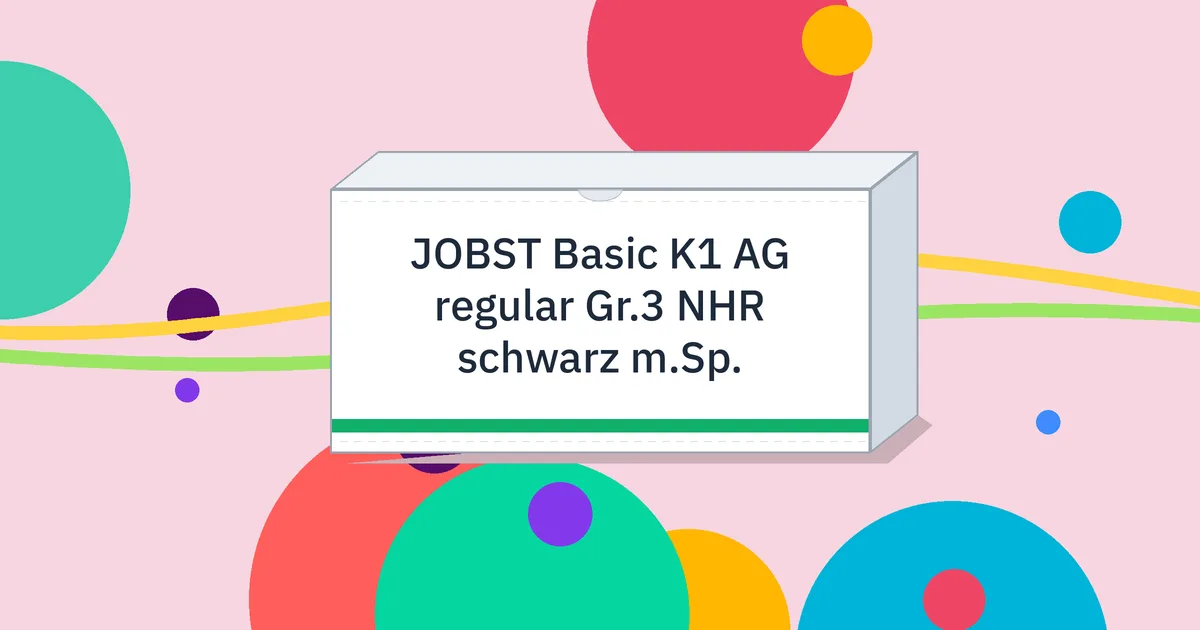 Symbolbild: Packung mit der Aufschrift JOBST Basic K1 AG regular Gr.3 NHR schwarz m.Sp. (PZN 15309861) – Verfügbarkeit und Bezug in Apotheken in Frankfurt am Main