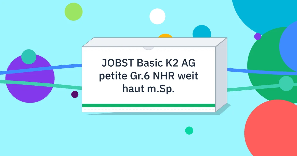 Symbolbild: Packung mit der Aufschrift JOBST Basic K2 AG petite Gr.6 NHR weit haut m.Sp. (PZN 13060274) – Verfügbarkeit und Bezug in Apotheken in Frankfurt am Main