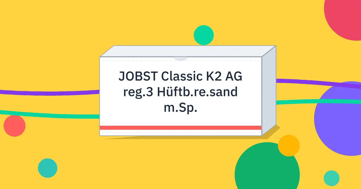 Symbolbild: Packung mit der Aufschrift JOBST Classic K2 AG reg.3 Hüftb.re.sand m.Sp. (PZN 13067081) – Verfügbarkeit und Bezug in Apotheken in Frankfurt am Main