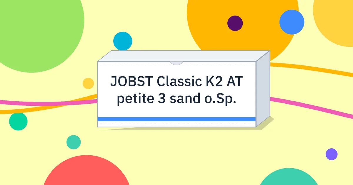 Symbolbild: Packung mit der Aufschrift JOBST Classic K2 AT petite 3 sand o.Sp. (PZN 10728671) – Verfügbarkeit und Bezug in Apotheken in Frankfurt am Main