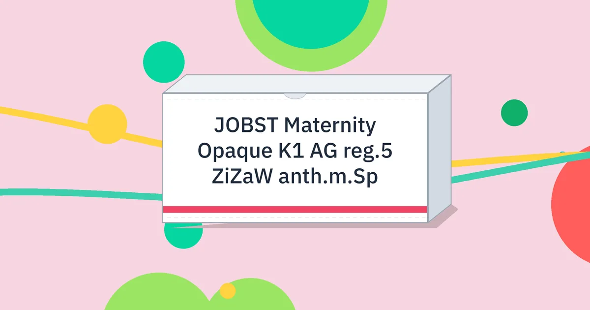 Symbolbild: Packung mit der Aufschrift JOBST Maternity Opaque K1 AG reg.5 ZiZaW anth.m.Sp (PZN 15854831) – Verfügbarkeit und Bezug in Apotheken in Frankfurt am Main