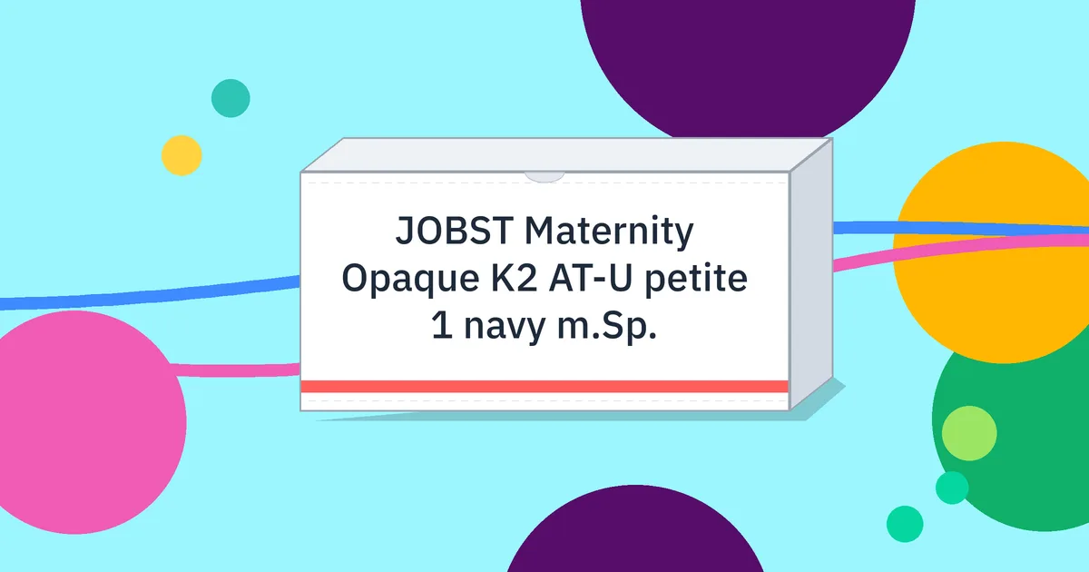 Symbolbild: Packung mit der Aufschrift JOBST Maternity Opaque K2 AT-U petite 1 navy m.Sp. (PZN 15861251) – Verfügbarkeit und Bezug in Apotheken in Frankfurt am Main
