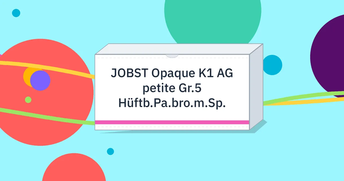 Symbolbild: Packung mit der Aufschrift JOBST Opaque K1 AG petite Gr.5 Hüftb.Pa.bro.m.Sp. (PZN 13098213) – Verfügbarkeit und Bezug in Apotheken in Frankfurt am Main