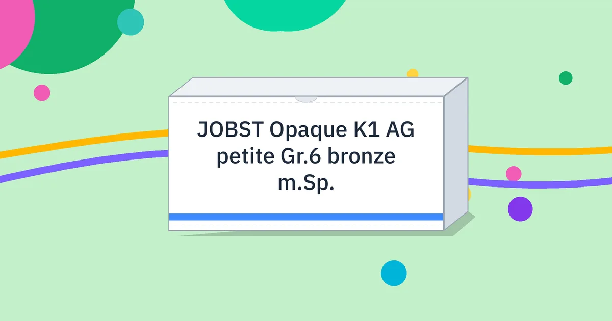 Symbolbild: Packung mit der Aufschrift JOBST Opaque K1 AG petite Gr.6 bronze m.Sp. (PZN 13083329) – Verfügbarkeit und Bezug in Apotheken in Frankfurt am Main