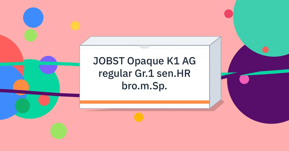 Symbolbild: Packung mit der Aufschrift JOBST Opaque K1 AG regular Gr.1 sen.HR bro.m.Sp. (PZN 13092334) – Verfügbarkeit und Bezug in Apotheken in Frankfurt am Main