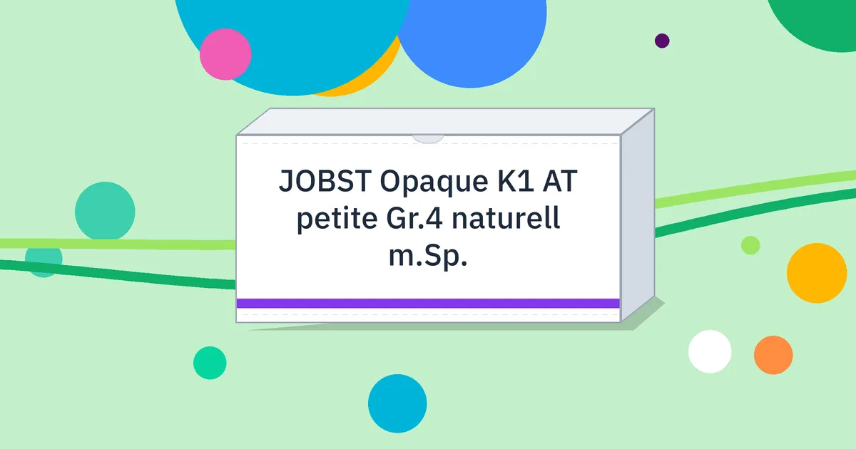 Symbolbild: Packung mit der Aufschrift JOBST Opaque K1 AT petite Gr.4 naturell m.Sp. (PZN 13103718) – Verfügbarkeit und Bezug in Apotheken in Frankfurt am Main