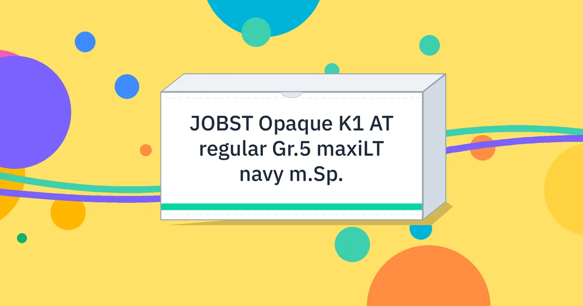 Symbolbild: Packung mit der Aufschrift JOBST Opaque K1 AT regular Gr.5 maxiLT navy m.Sp. (PZN 13106125) – Verfügbarkeit und Bezug in Apotheken in Frankfurt am Main