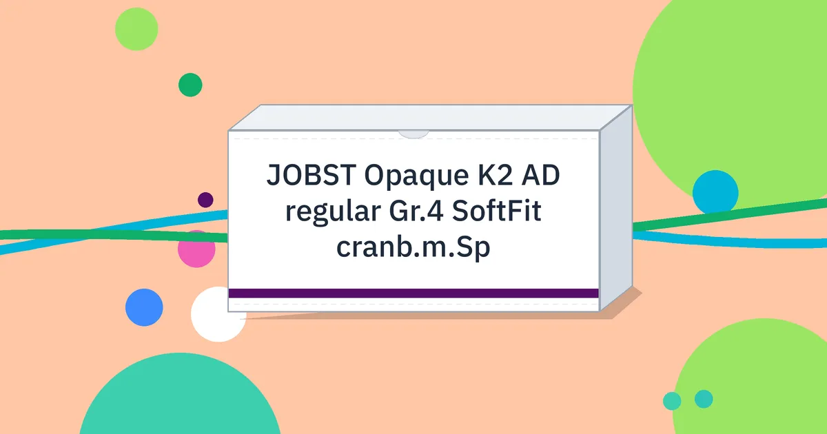 Symbolbild: Packung mit der Aufschrift JOBST Opaque K2 AD regular Gr.4 SoftFit cranb.m.Sp (PZN 13110865) – Verfügbarkeit und Bezug in Apotheken in Frankfurt am Main