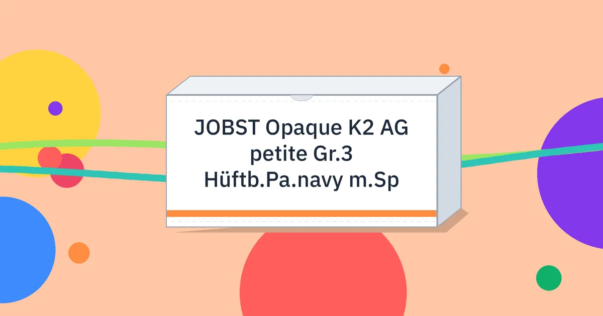 Symbolbild: Packung mit der Aufschrift JOBST Opaque K2 AG petite Gr.3 Hüftb.Pa.navy m.Sp (PZN 13114320) – Verfügbarkeit und Bezug in Apotheken in Frankfurt am Main