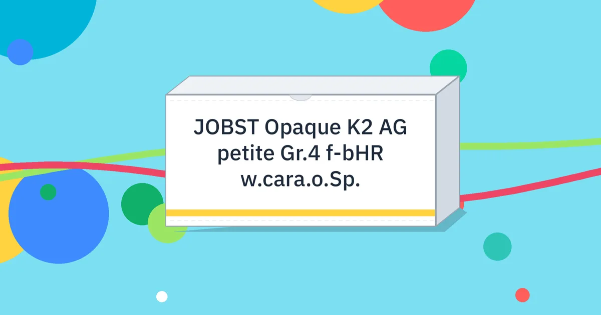 Symbolbild: Packung mit der Aufschrift JOBST Opaque K2 AG petite Gr.4 f-bHR w.cara.o.Sp. (PZN 11255298) – Verfügbarkeit und Bezug in Apotheken in Frankfurt am Main