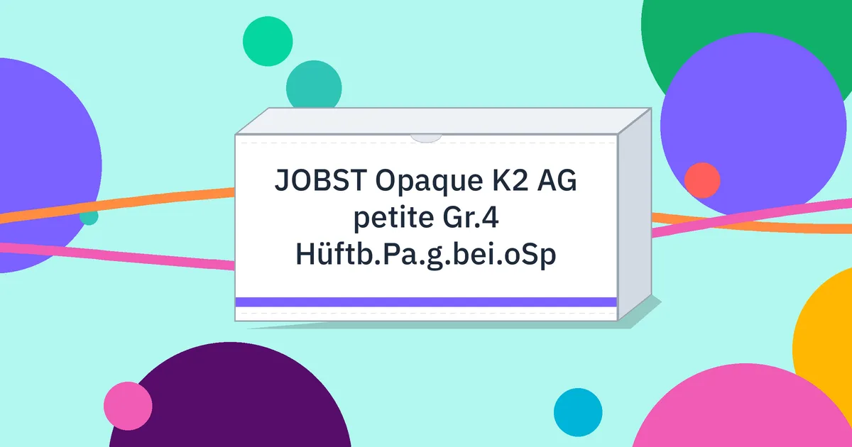 Symbolbild: Packung mit der Aufschrift JOBST Opaque K2 AG petite Gr.4 Hüftb.Pa.g.bei.oSp (PZN 16287972) – Verfügbarkeit und Bezug in Apotheken in Frankfurt am Main