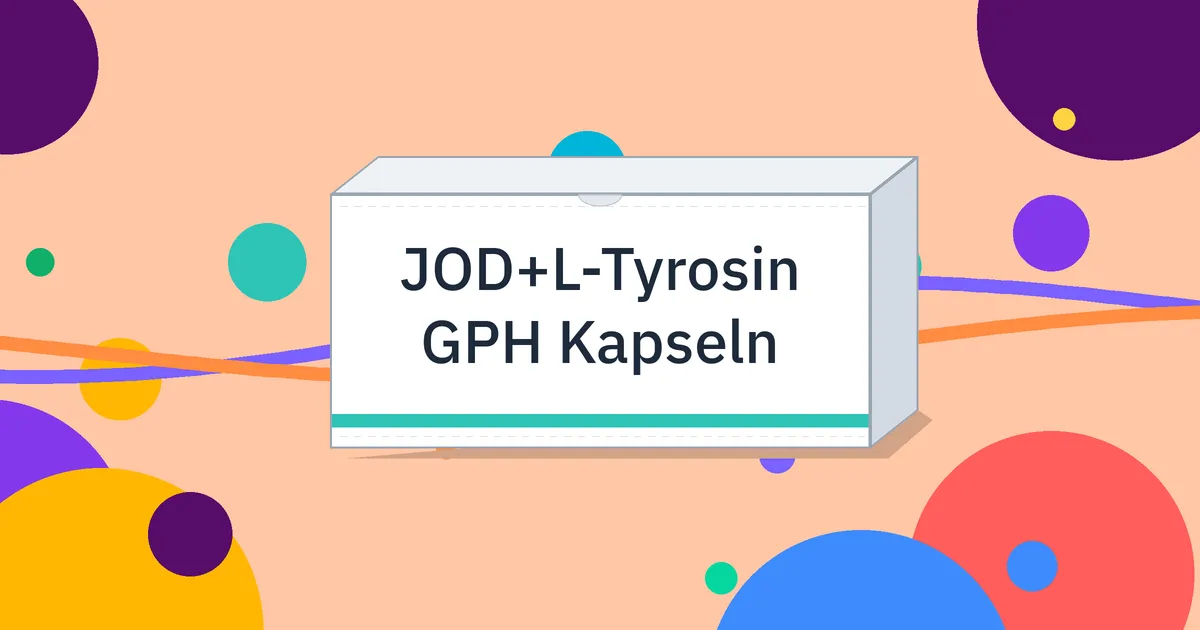 Symbolbild: Packung mit der Aufschrift JOD+L-Tyrosin GPH Kapseln (PZN 07350513) – Verfügbarkeit und Bezug in Apotheken in Frankfurt am Main