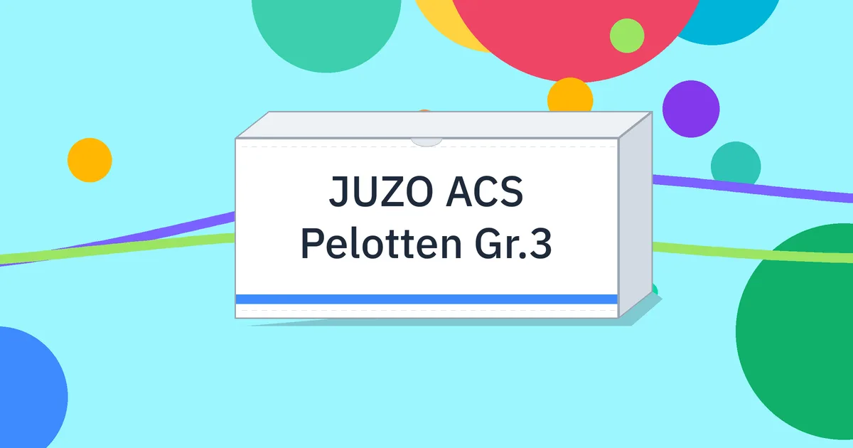 Symbolbild: Packung mit der Aufschrift JUZO ACS Pelotten Gr.3 (PZN 13576084) – Verfügbarkeit und Bezug in Apotheken in Frankfurt am Main