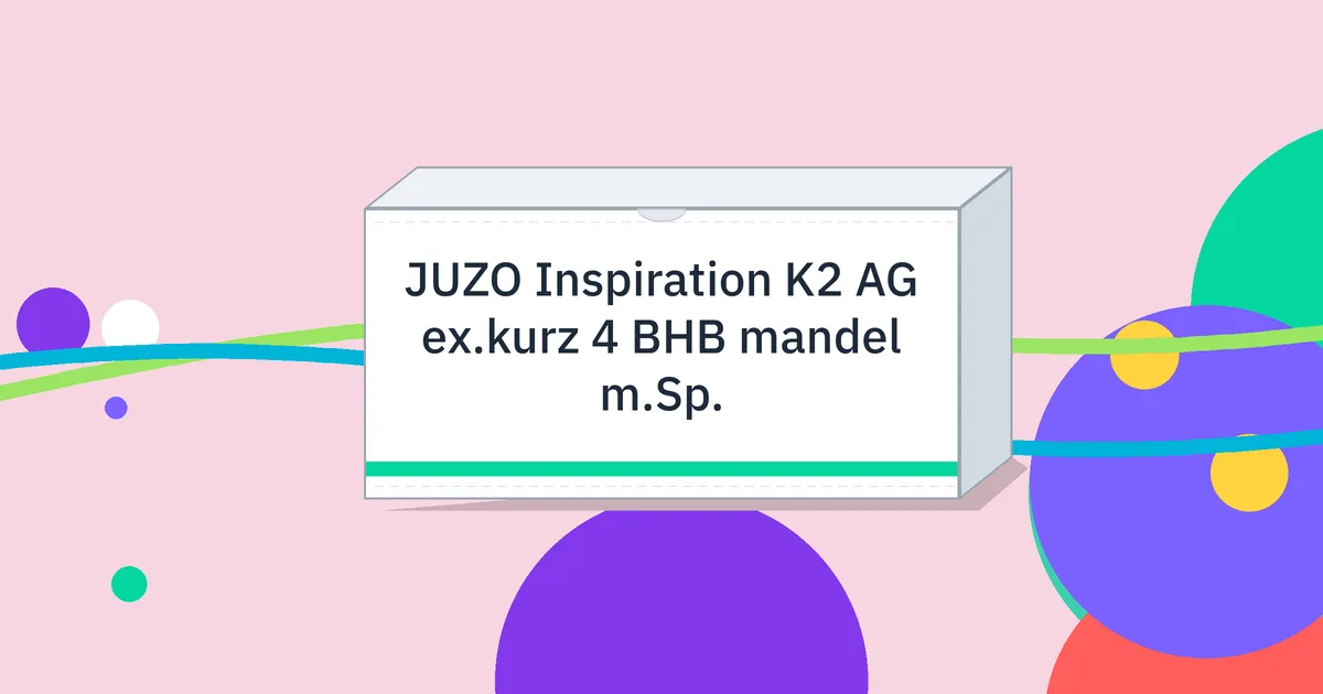 Symbolbild: Packung mit der Aufschrift JUZO Inspiration K2 AG ex.kurz 4 BHB mandel m.Sp. (PZN 14835665) – Verfügbarkeit und Bezug in Apotheken in Frankfurt am Main