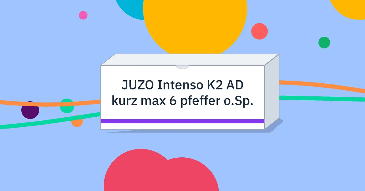 Symbolbild: Packung mit der Aufschrift JUZO Intenso K2 AD kurz max 6 pfeffer o.Sp. (PZN 18619059) – Verfügbarkeit und Bezug in Apotheken in Frankfurt am Main