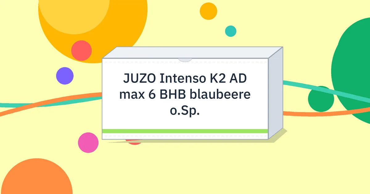 Symbolbild: Packung mit der Aufschrift JUZO Intenso K2 AD max 6 BHB blaubeere o.Sp. (PZN 18626906) – Verfügbarkeit und Bezug in Apotheken in Frankfurt am Main