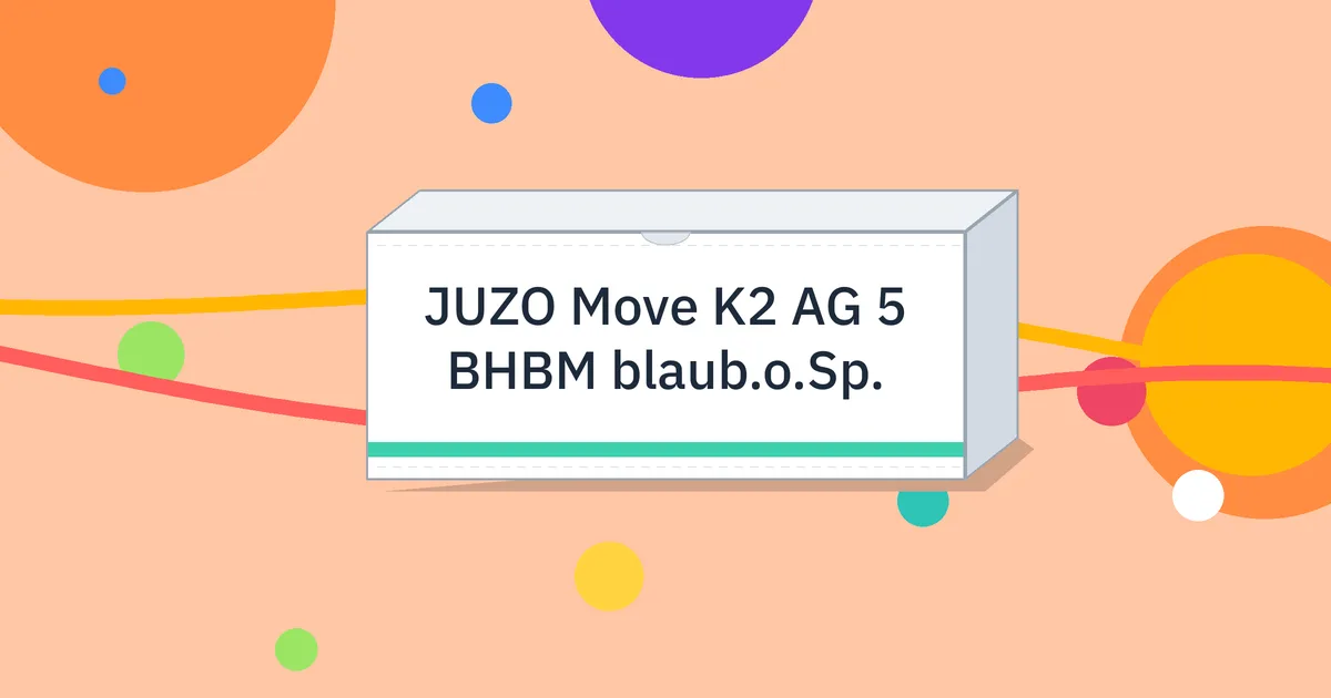 Symbolbild: Packung mit der Aufschrift JUZO Move K2 AG 5 BHBM blaub.o.Sp. (PZN 18558211) – Verfügbarkeit und Bezug in Apotheken in Frankfurt am Main