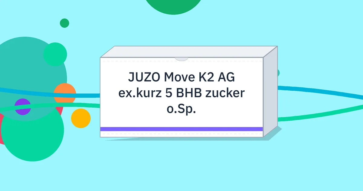 Symbolbild: Packung mit der Aufschrift JUZO Move K2 AG ex.kurz 5 BHB zucker o.Sp. (PZN 18534015) – Verfügbarkeit und Bezug in Apotheken in Frankfurt am Main