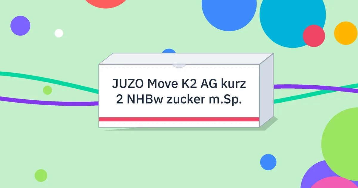 Symbolbild: Packung mit der Aufschrift JUZO Move K2 AG kurz 2 NHBw zucker m.Sp. (PZN 18526961) – Verfügbarkeit und Bezug in Apotheken in Frankfurt am Main