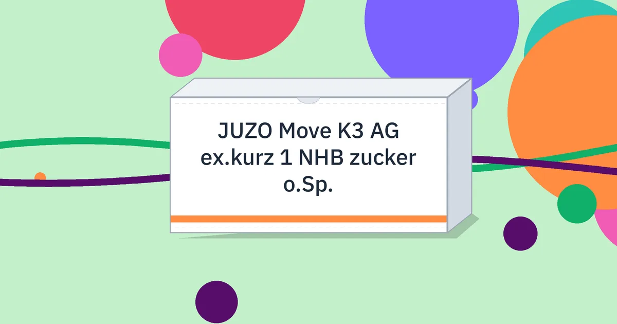 Symbolbild: Packung mit der Aufschrift JUZO Move K3 AG ex.kurz 1 NHB zucker o.Sp. (PZN 18584993) – Verfügbarkeit und Bezug in Apotheken in Frankfurt am Main