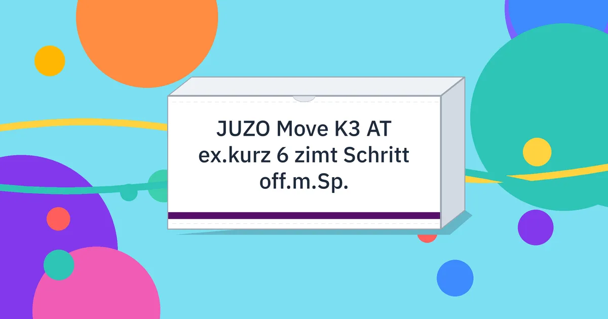 Symbolbild: Packung mit der Aufschrift JUZO Move K3 AT ex.kurz 6 zimt Schritt off.m.Sp. (PZN 20680511) – Verfügbarkeit und Bezug in Apotheken in Frankfurt am Main