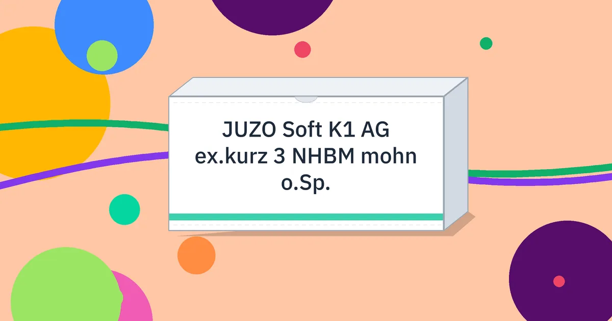Symbolbild: Packung mit der Aufschrift JUZO Soft K1 AG ex.kurz 3 NHBM mohn o.Sp. (PZN 14996842) – Verfügbarkeit und Bezug in Apotheken in Frankfurt am Main