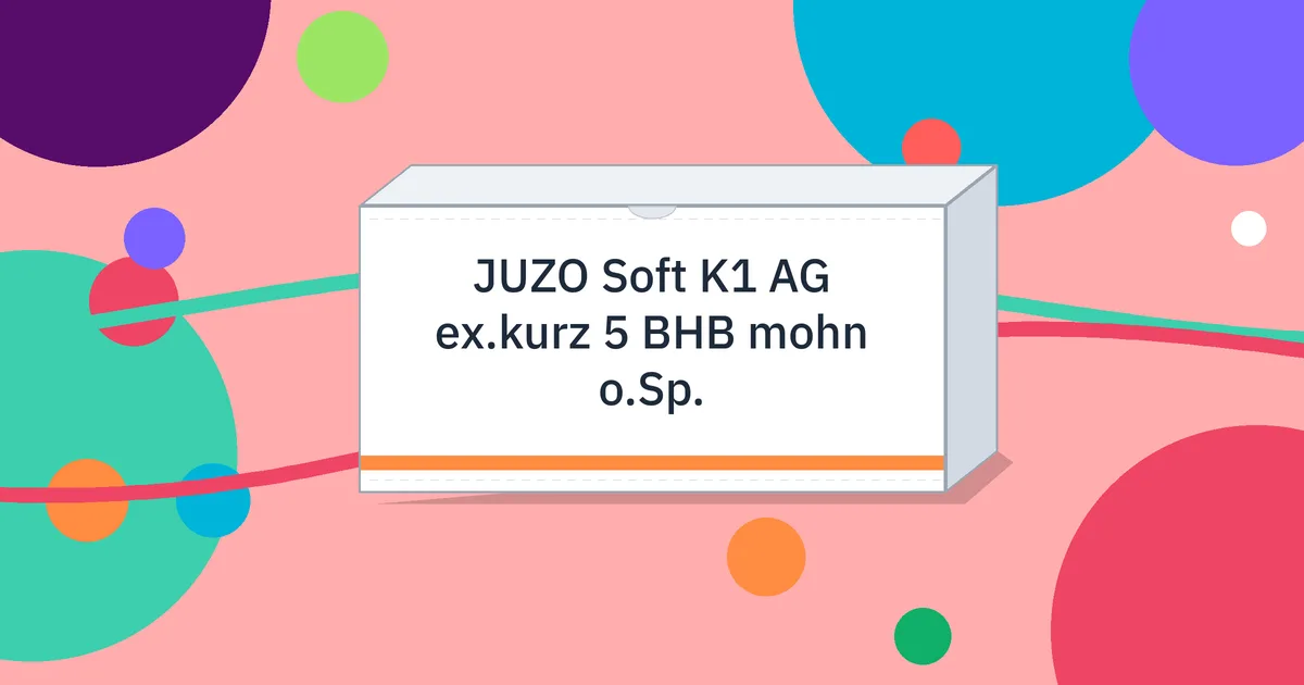 Symbolbild: Packung mit der Aufschrift JUZO Soft K1 AG ex.kurz 5 BHB mohn o.Sp. (PZN 14824443) – Verfügbarkeit und Bezug in Apotheken in Frankfurt am Main