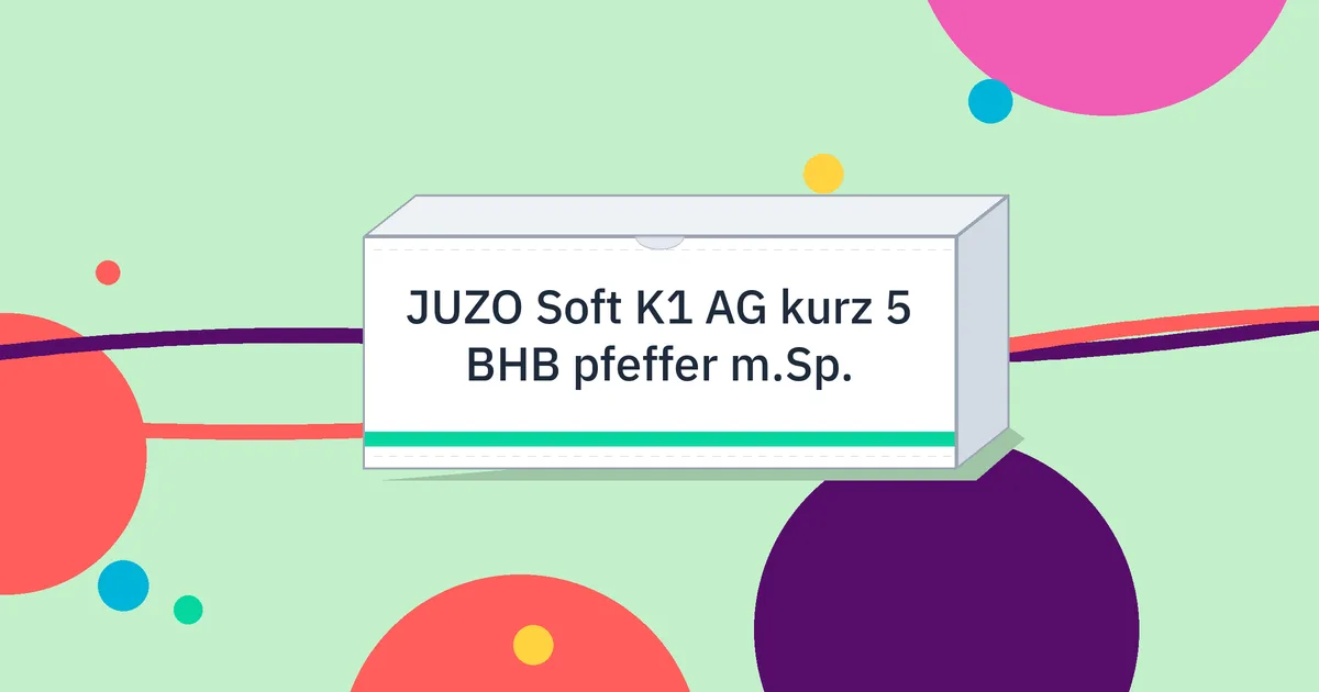 Symbolbild: Packung mit der Aufschrift JUZO Soft K1 AG kurz 5 BHB pfeffer m.Sp. (PZN 14822013) – Verfügbarkeit und Bezug in Apotheken in Frankfurt am Main