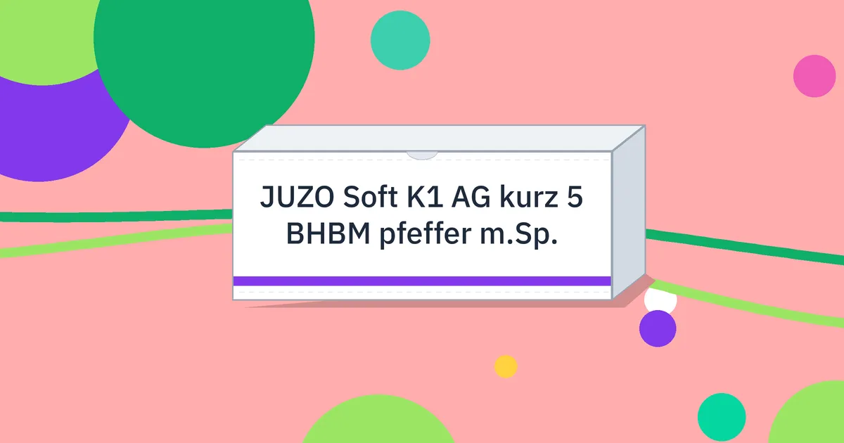 Symbolbild: Packung mit der Aufschrift JUZO Soft K1 AG kurz 5 BHBM pfeffer m.Sp. (PZN 14855484) – Verfügbarkeit und Bezug in Apotheken in Frankfurt am Main