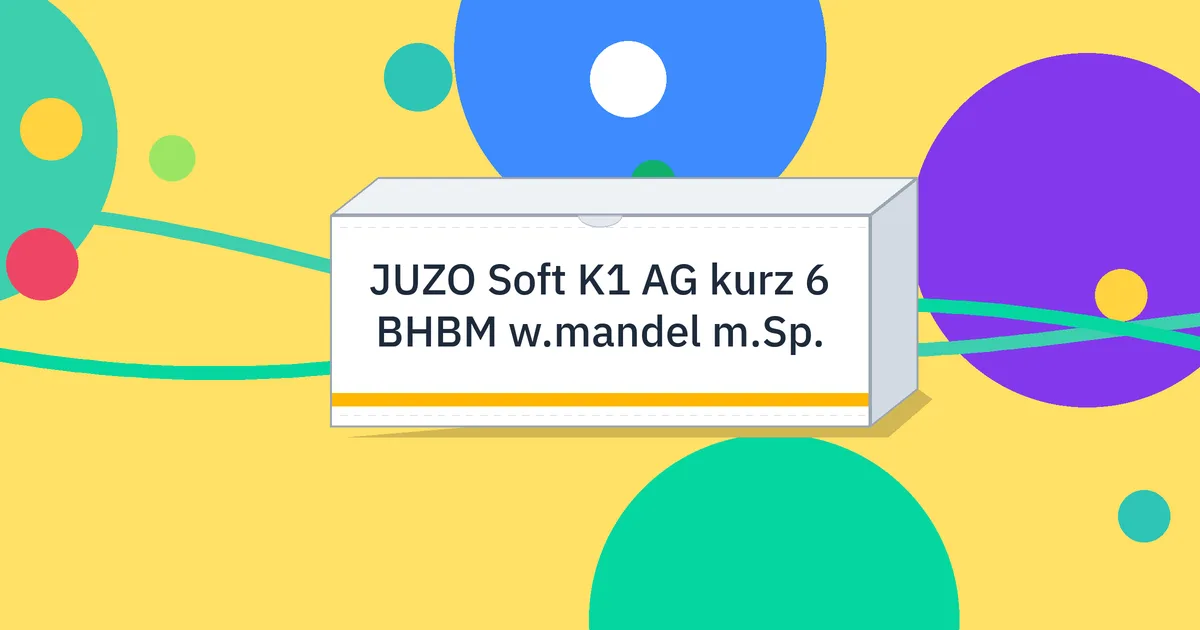 Symbolbild: Packung mit der Aufschrift JUZO Soft K1 AG kurz 6 BHBM w.mandel m.Sp. (PZN 14863762) – Verfügbarkeit und Bezug in Apotheken in Frankfurt am Main