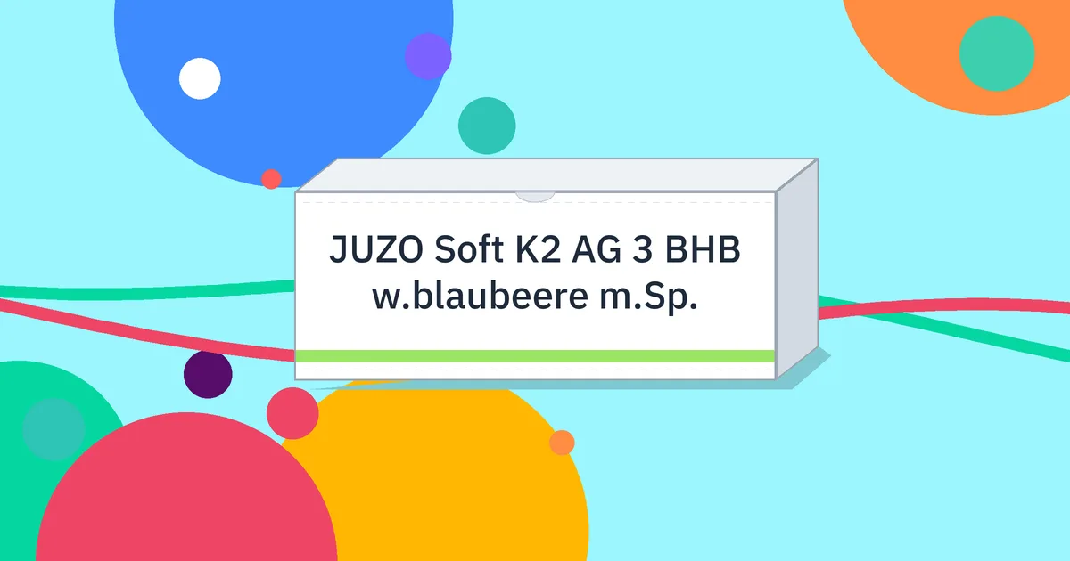 Symbolbild: Packung mit der Aufschrift JUZO Soft K2 AG 3 BHB w.blaubeere m.Sp. (PZN 14840867) – Verfügbarkeit und Bezug in Apotheken in Frankfurt am Main
