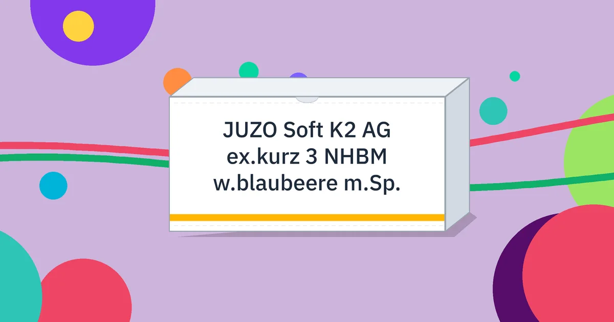 Symbolbild: Packung mit der Aufschrift JUZO Soft K2 AG ex.kurz 3 NHBM w.blaubeere m.Sp. (PZN 15021924) – Verfügbarkeit und Bezug in Apotheken in Frankfurt am Main