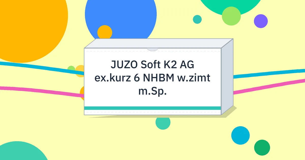 Symbolbild: Packung mit der Aufschrift JUZO Soft K2 AG ex.kurz 6 NHBM w.zimt m.Sp. (PZN 15023194) – Verfügbarkeit und Bezug in Apotheken in Frankfurt am Main