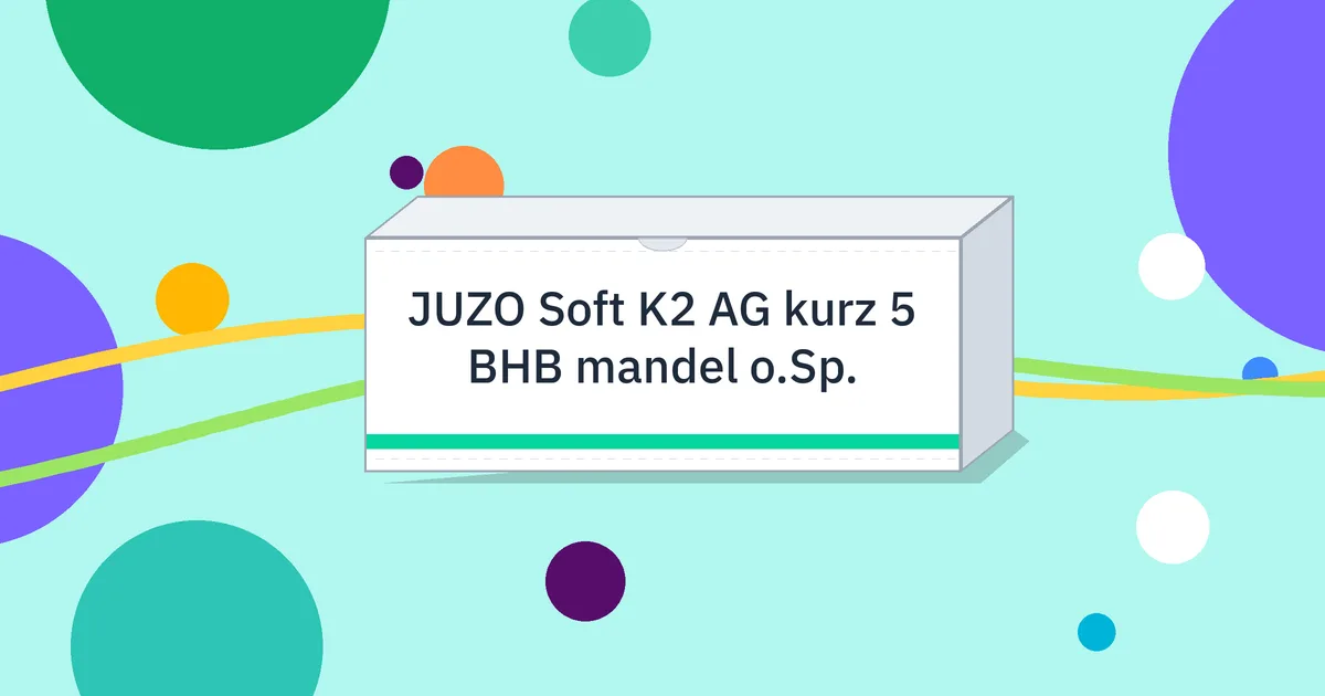 Symbolbild: Packung mit der Aufschrift JUZO Soft K2 AG kurz 5 BHB mandel o.Sp. (PZN 14827039) – Verfügbarkeit und Bezug in Apotheken in Frankfurt am Main