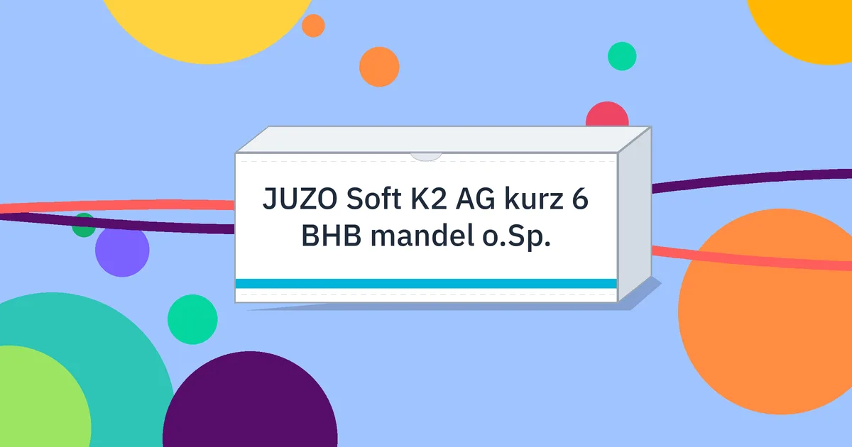 Symbolbild: Packung mit der Aufschrift JUZO Soft K2 AG kurz 6 BHB mandel o.Sp. (PZN 14827045) – Verfügbarkeit und Bezug in Apotheken in Frankfurt am Main