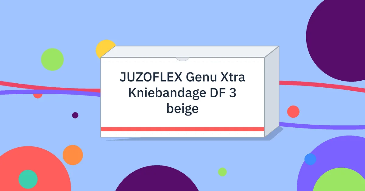 Symbolbild: Packung mit der Aufschrift JUZOFLEX Genu Xtra Kniebandage DF 3 beige (PZN 16497592) – Verfügbarkeit und Bezug in Apotheken in Frankfurt am Main