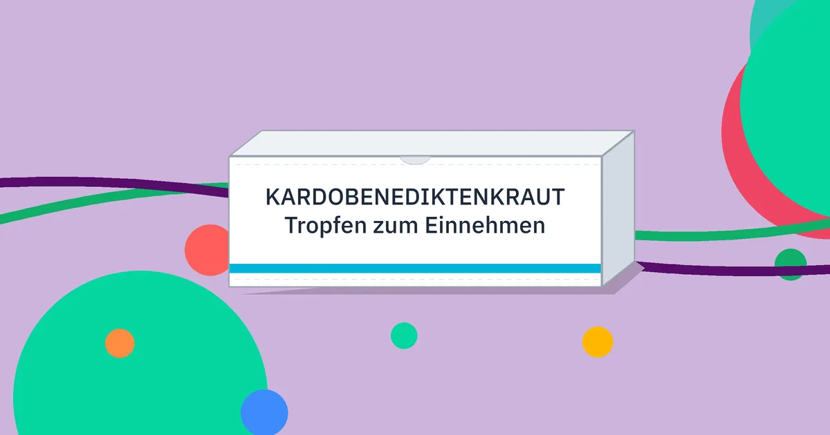 Symbolbild: Packung mit der Aufschrift KARDOBENEDIKTENKRAUT Tropfen zum Einnehmen (PZN 11602357) – Verfügbarkeit und Bezug in Apotheken in Frankfurt am Main