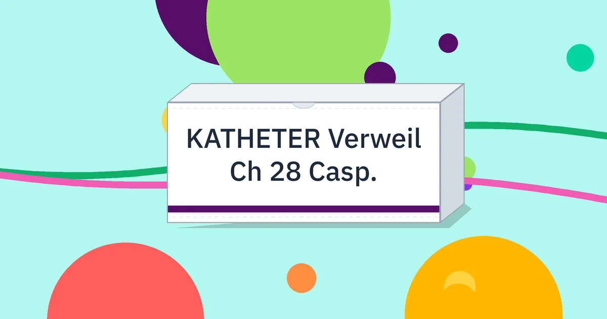 Symbolbild: Packung mit der Aufschrift KATHETER Verweil Ch 28 Casp. (PZN 01730255) – Verfügbarkeit und Bezug in Apotheken in Frankfurt am Main