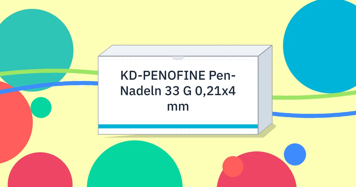 Symbolbild: Packung mit der Aufschrift KD-PENOFINE Pen-Nadeln 33 G 0,21x4 mm (PZN 20377563) – Verfügbarkeit und Bezug in Apotheken in Frankfurt am Main