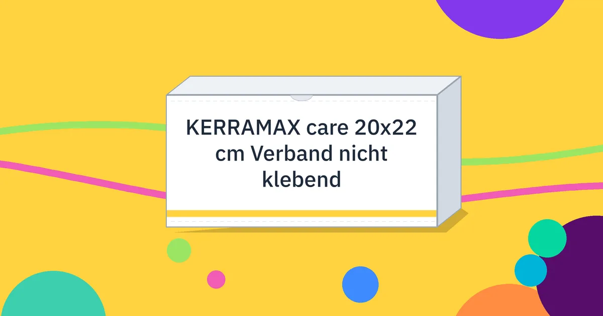 Symbolbild: Packung mit der Aufschrift KERRAMAX care 20x22 cm Verband nicht klebend (PZN 11140388) – Verfügbarkeit und Bezug in Apotheken in Frankfurt am Main