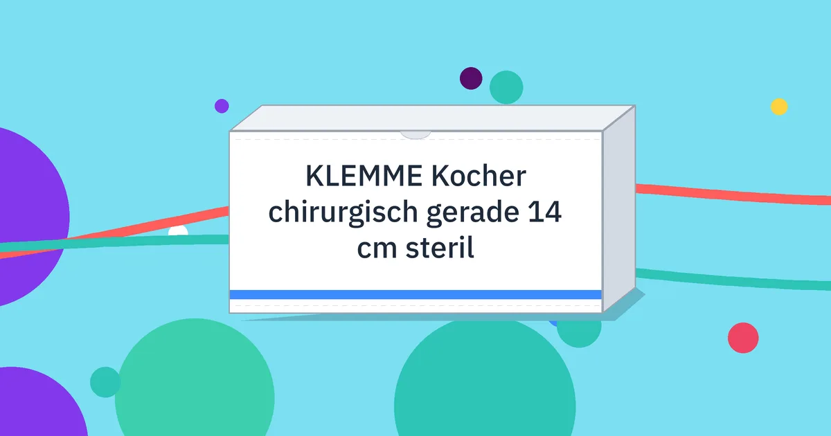 Symbolbild: Packung mit der Aufschrift KLEMME Kocher chirurgisch gerade 14 cm steril (PZN 17248520) – Verfügbarkeit und Bezug in Apotheken in Frankfurt am Main