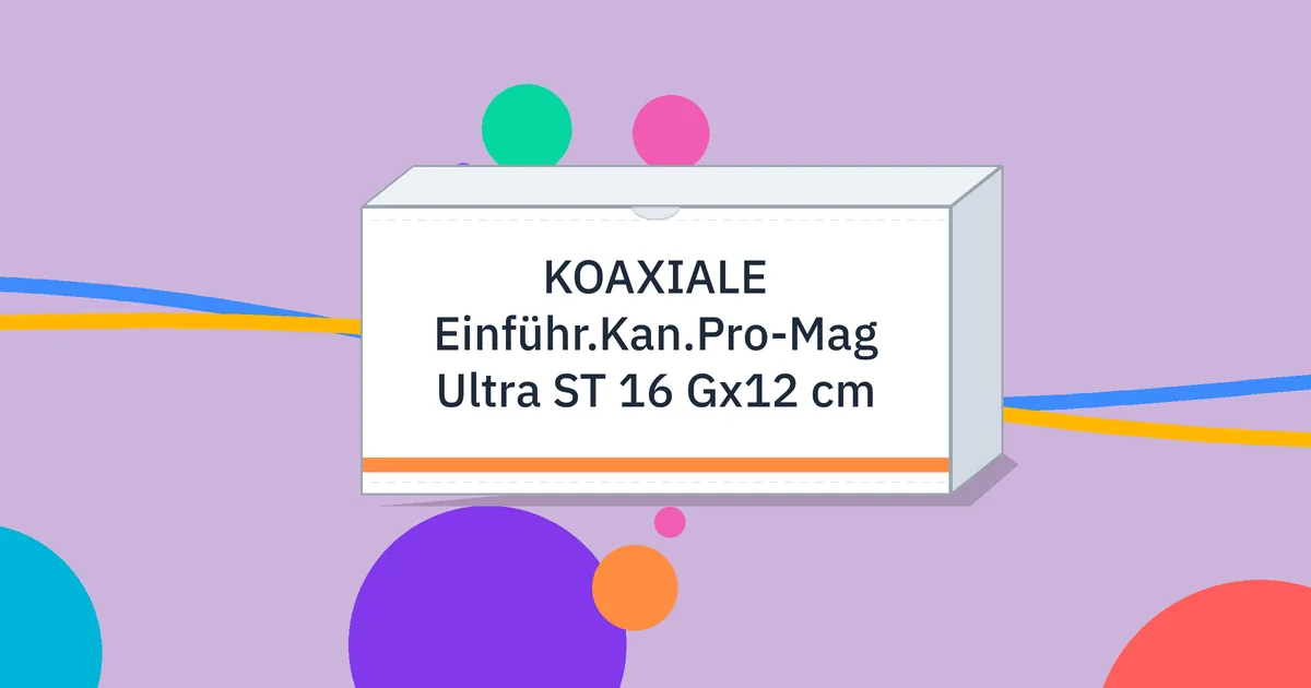 Symbolbild: Packung mit der Aufschrift KOAXIALE Einführ.Kan.Pro-Mag Ultra ST 16 Gx12 cm (PZN 05141283) – Verfügbarkeit und Bezug in Apotheken in Frankfurt am Main