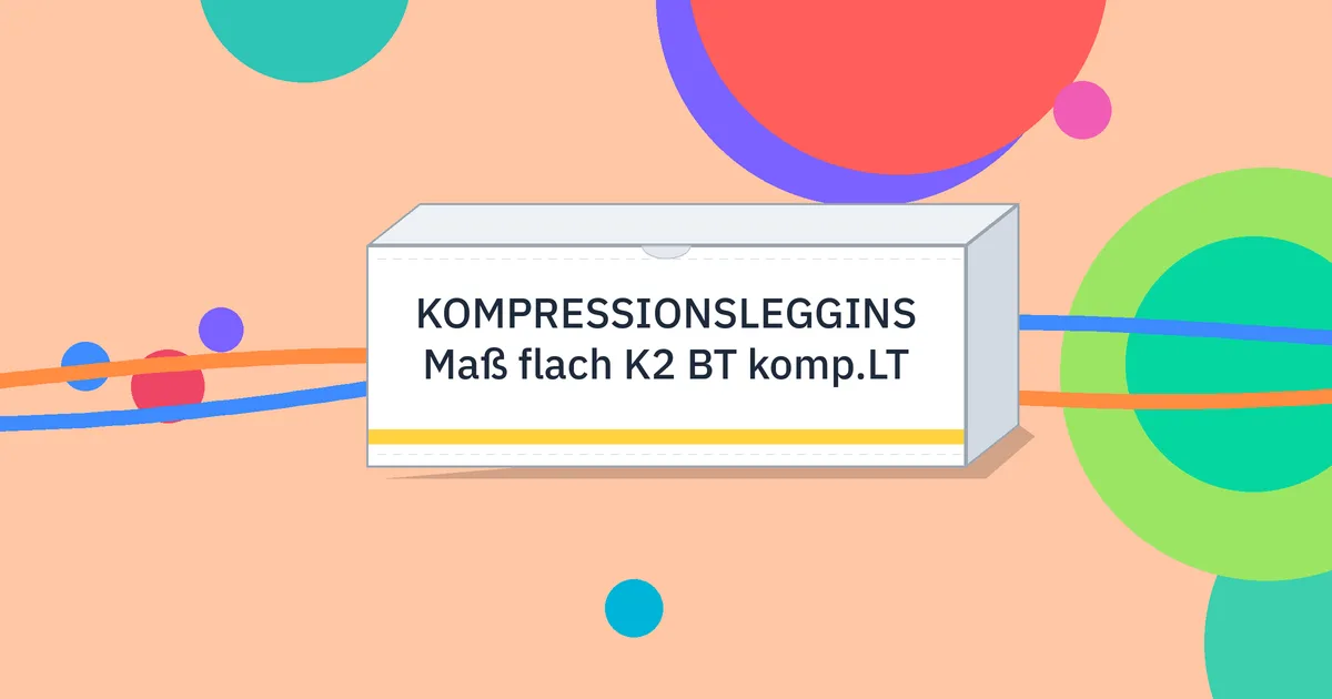 Symbolbild: Packung mit der Aufschrift KOMPRESSIONSLEGGINS Maß flach K2 BT komp.LT (PZN 19998018) – Verfügbarkeit und Bezug in Apotheken in Frankfurt am Main