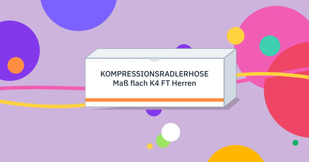 Symbolbild: Packung mit der Aufschrift KOMPRESSIONSRADLERHOSE Maß flach K4 FT Herren (PZN 16746339) – Verfügbarkeit und Bezug in Apotheken in Frankfurt am Main