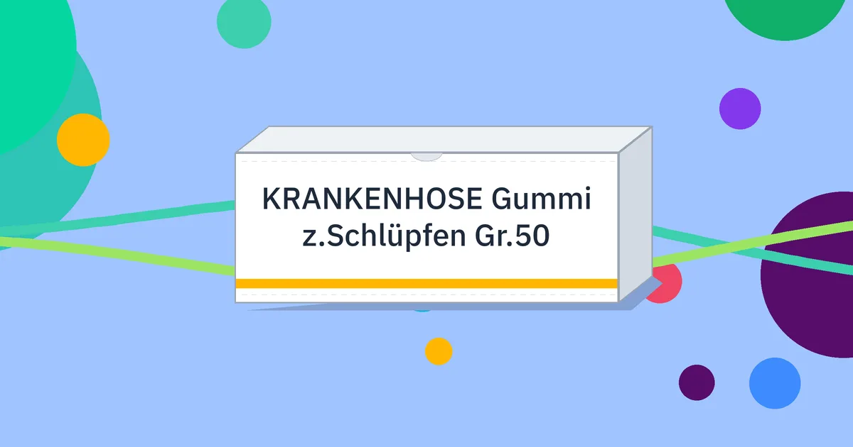 Symbolbild: Packung mit der Aufschrift KRANKENHOSE Gummi z.Schlüpfen Gr.50 (PZN 01740822) – Verfügbarkeit und Bezug in Apotheken in Frankfurt am Main