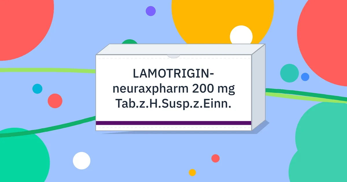 Symbolbild: Packung mit der Aufschrift LAMOTRIGIN-neuraxpharm 200 mg Tab.z.H.Susp.z.Einn. (PZN 14330770) – Verfügbarkeit und Bezug in Apotheken in Frankfurt am Main