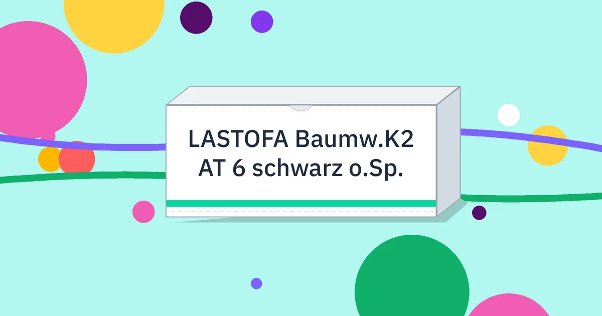 Symbolbild: Packung mit der Aufschrift LASTOFA Baumw.K2 AT 6 schwarz o.Sp. (PZN 01951192) – Verfügbarkeit und Bezug in Apotheken in Frankfurt am Main