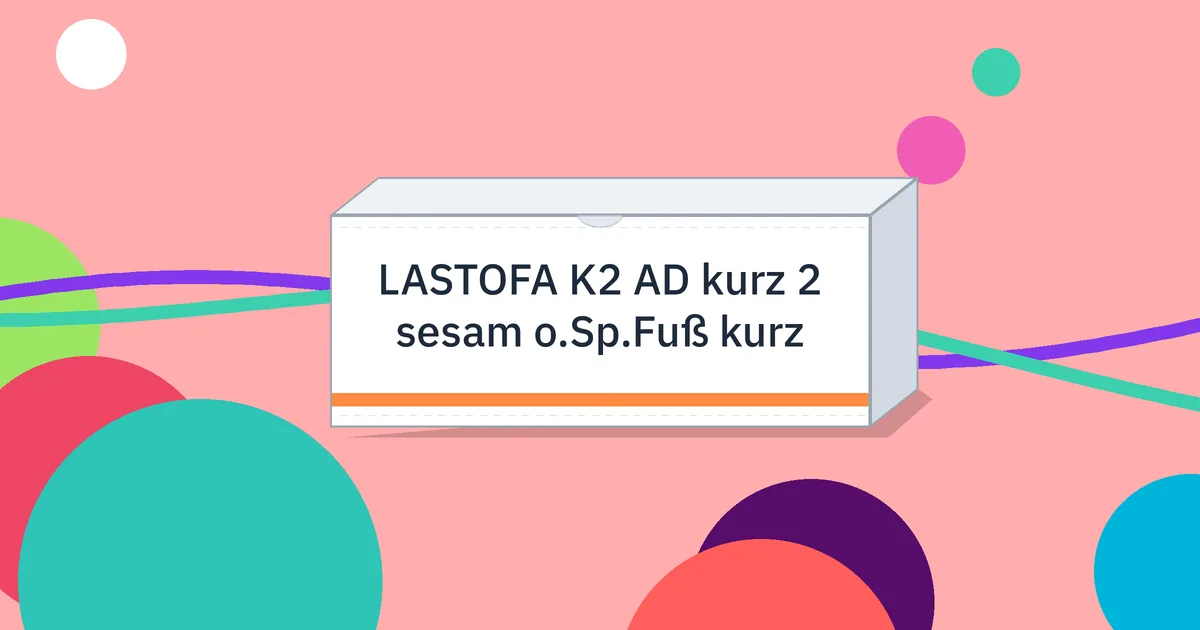 Symbolbild: Packung mit der Aufschrift LASTOFA K2 AD kurz 2 sesam o.Sp.Fuß kurz (PZN 13800015) – Verfügbarkeit und Bezug in Apotheken in Frankfurt am Main